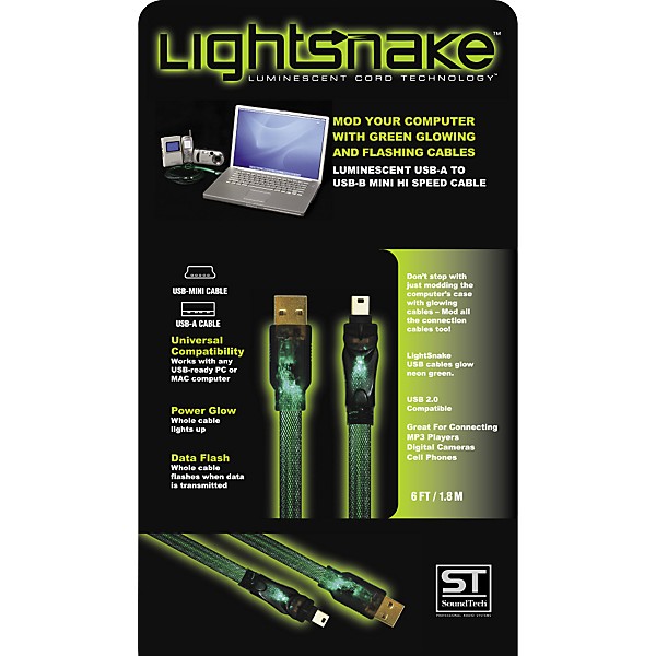 LightSnake Illuminated USB A to 5-pin Mini B Cable Black | Guitar Center