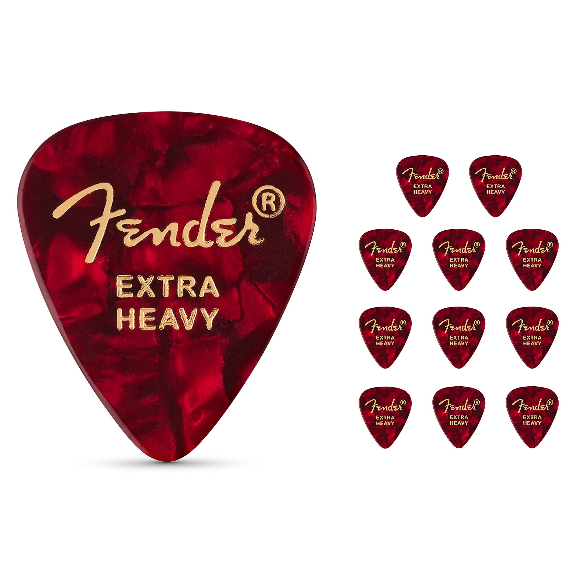 Fender 351 Premium Celluloid Guitar Picks (12-Pack) Red Moto X-Heavy ...