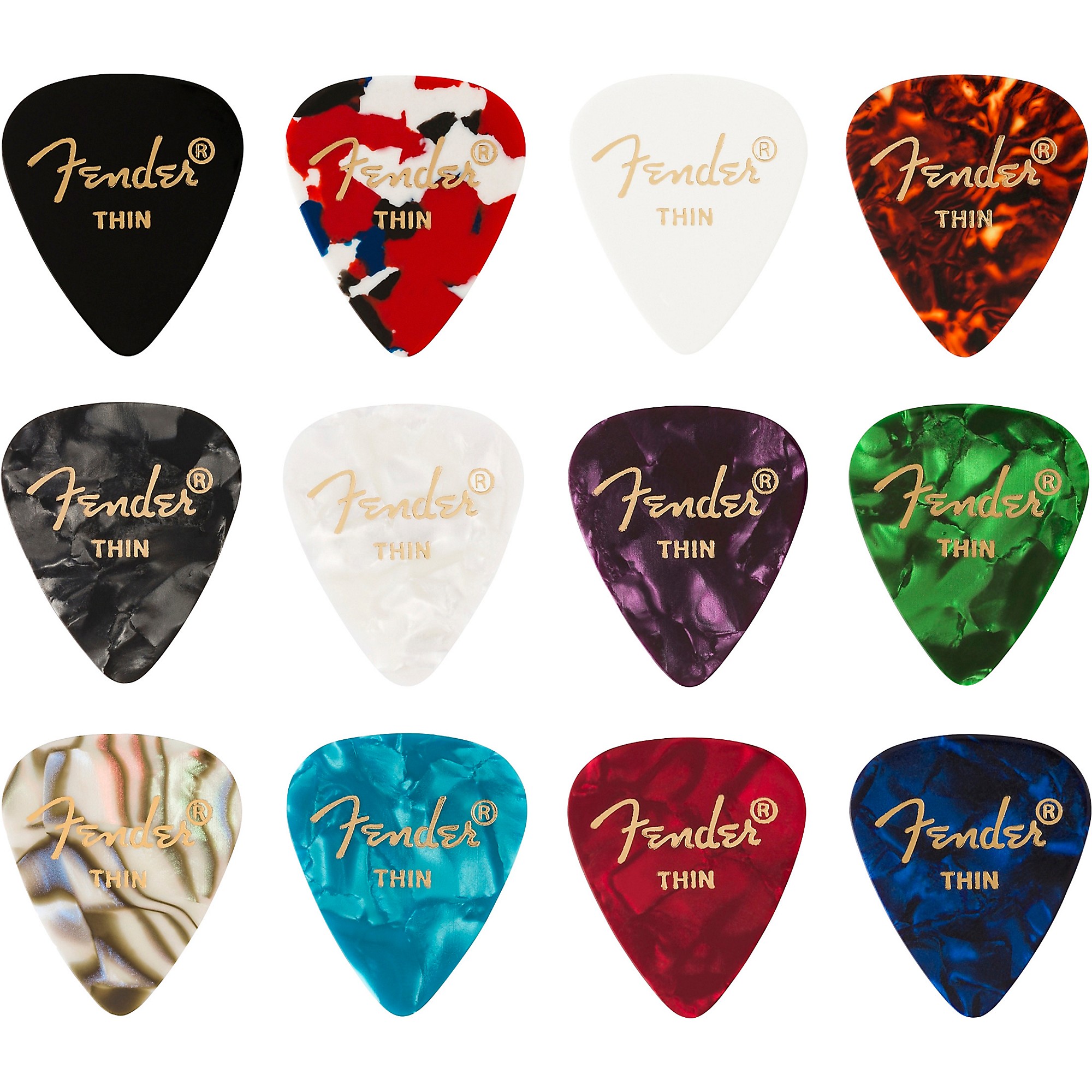 Fender 351 Shape Celluloid Medley Guitar Picks (12-pack) Thin 12 Pack ...