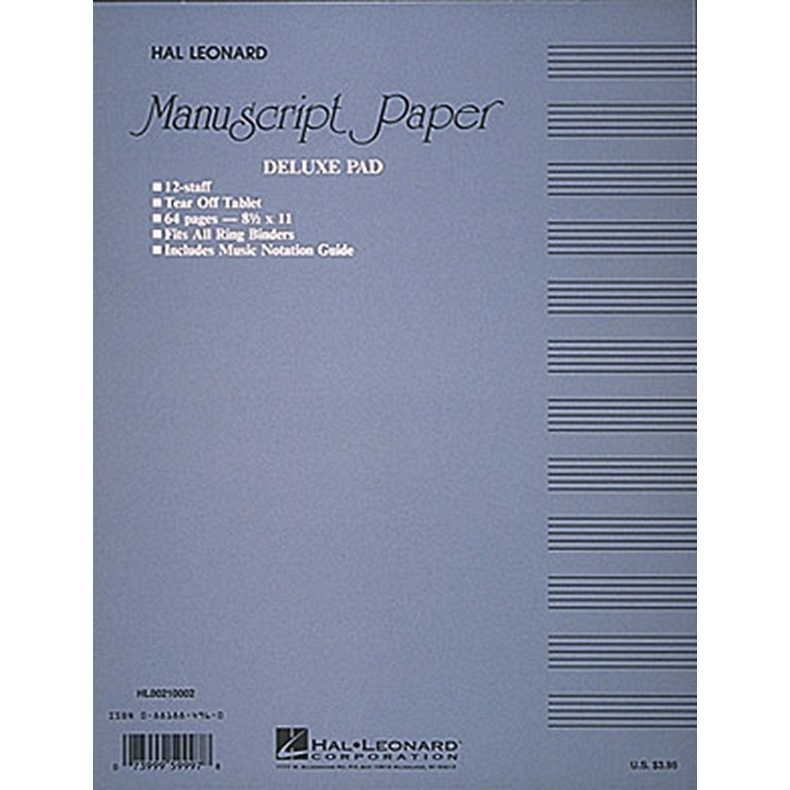 Hal Leonard Manuscript Paper 32 Page 12 Staves Punched Printed Both ...