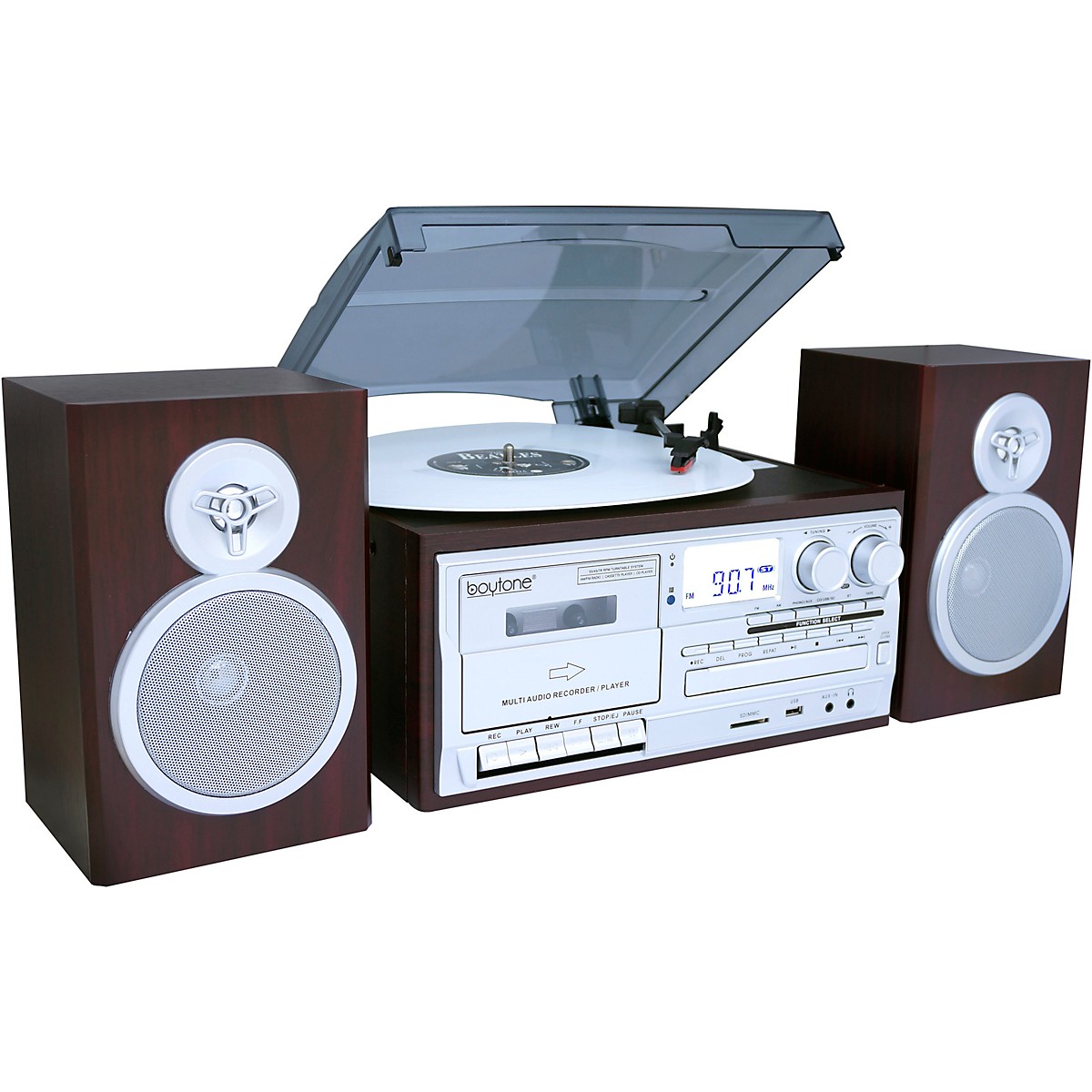 Boytone 8-in-1 Bluetooth Classic Style Record Player Mahogany/Silver ...