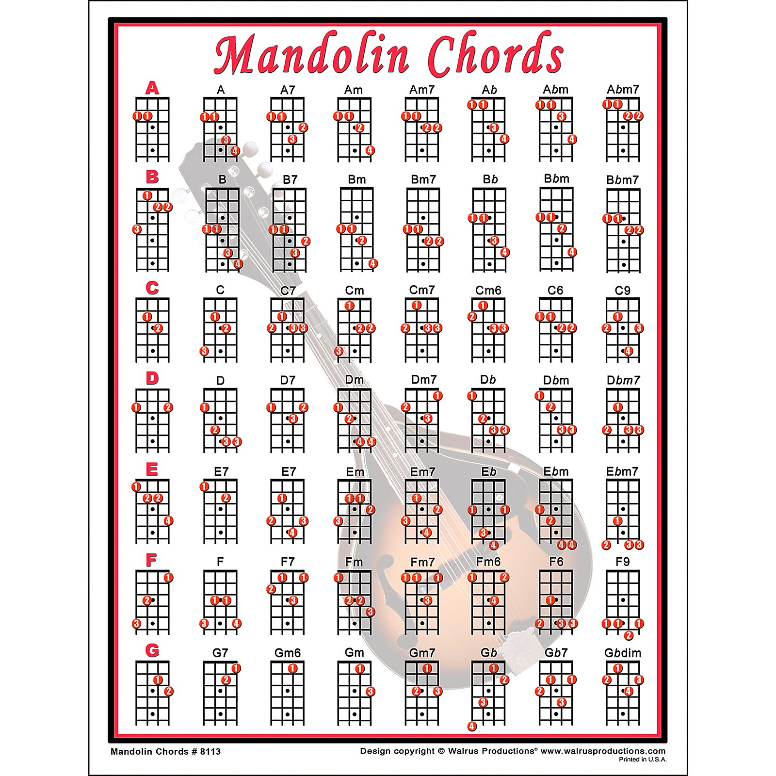 Walrus Productions Mandolin Chord Mini Chart | Guitar Center