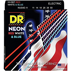 DR Strings Hi-Def NEON Red, White & Blue Electric Guitar Heavy Strings ...