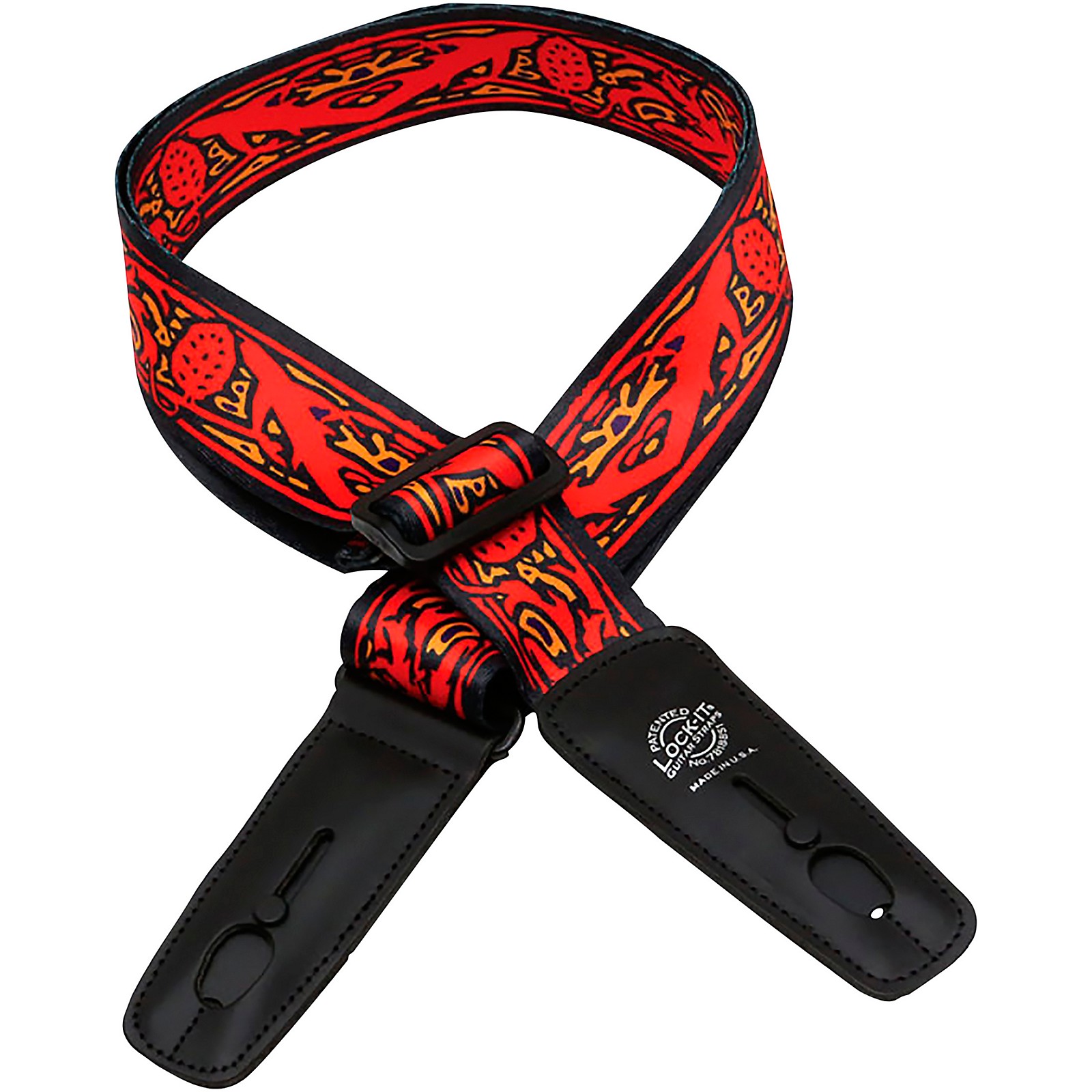 Lock-It Straps Bob Masse Rock Art Leather End Guitar Strap Red Thistles ...