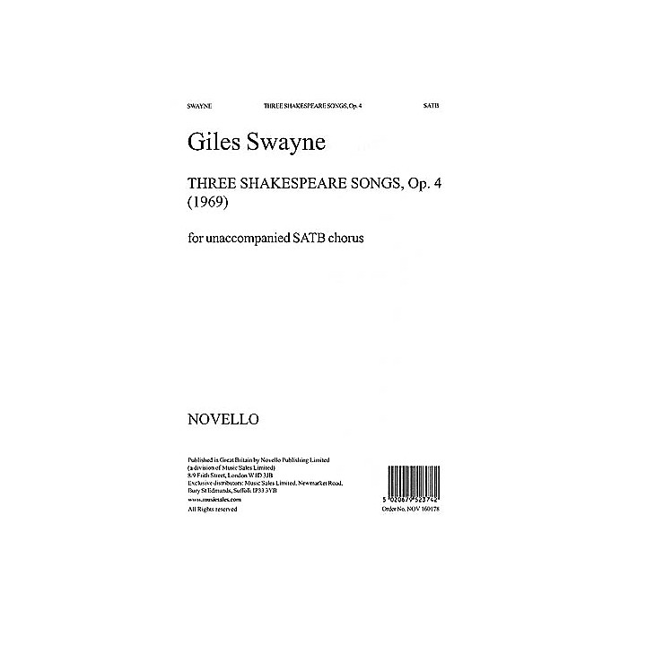 Music Sales Giles Swayne: Three Shakespeare Songs Op.4 SATB Music Sales ...