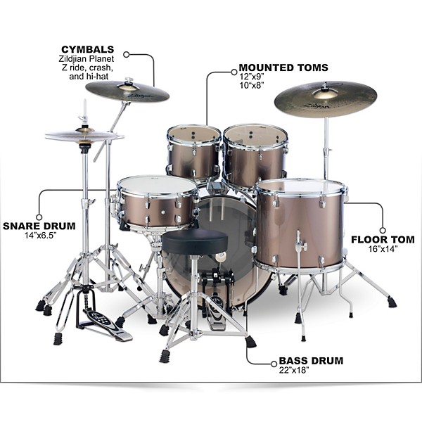 Open Box Roadshow Drum Set with Zildjian Cymbals Bronze Metallic ...