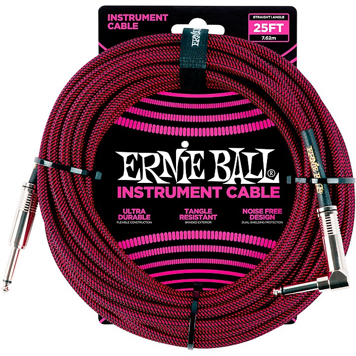 Ernie Ball 25 FT Straight to Angle Instrument Cable Red/Black | Guitar ...