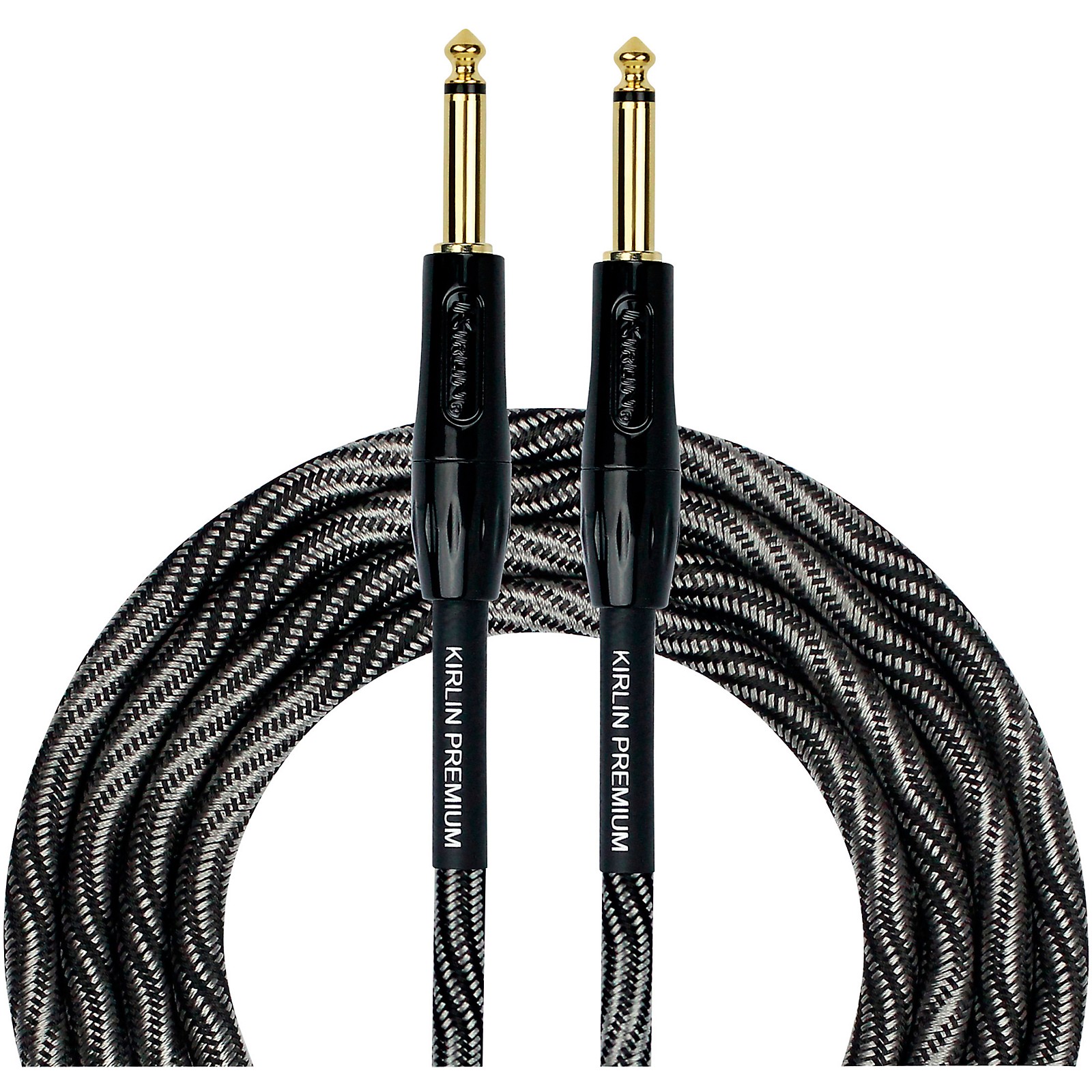 Kirlin IWB Black/White Woven Instrument Cable 1/4" Straight 10 ft ...