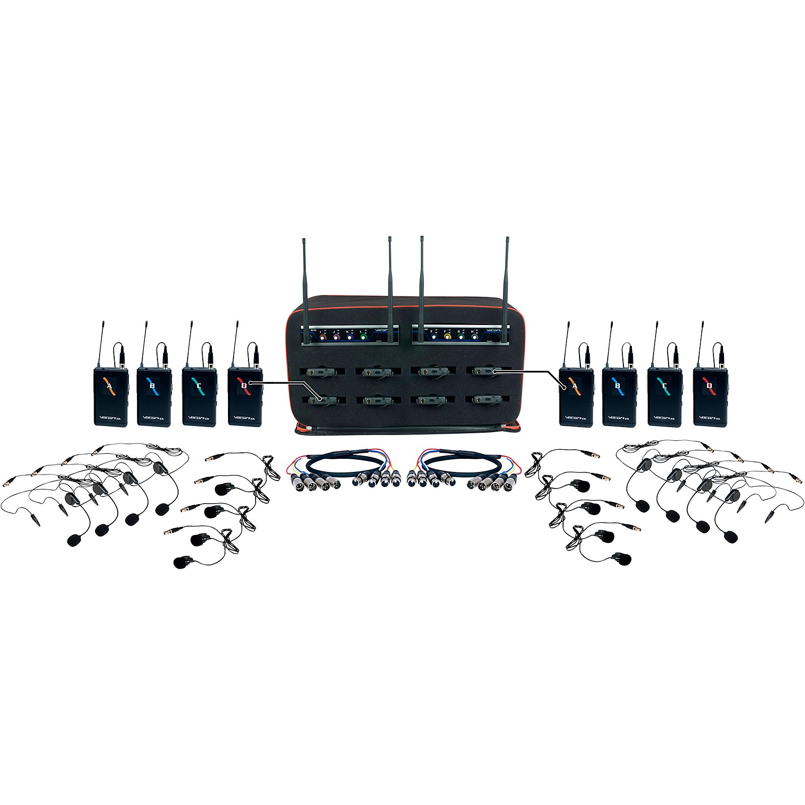VocoPro MIB-QUAD-8B SYSTEM 8-Channel Wireless Headset/Lapel Mic-in-Bag ...