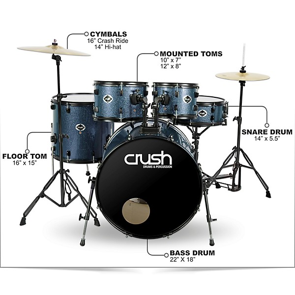 Open Box Crush Drums & Percussion Alpha Complete 5-Piece Drum Set with ...
