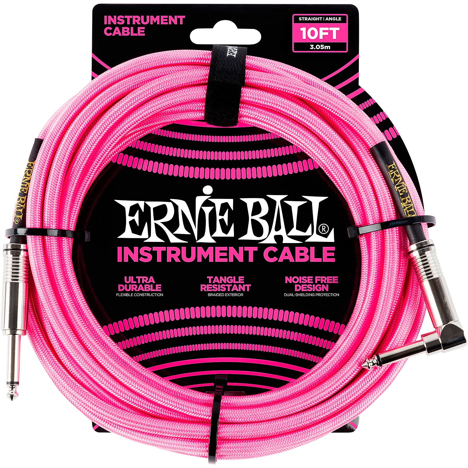 Ernie Ball 10' Straight to Angle Braided Instrument Cable Neon Pink ...
