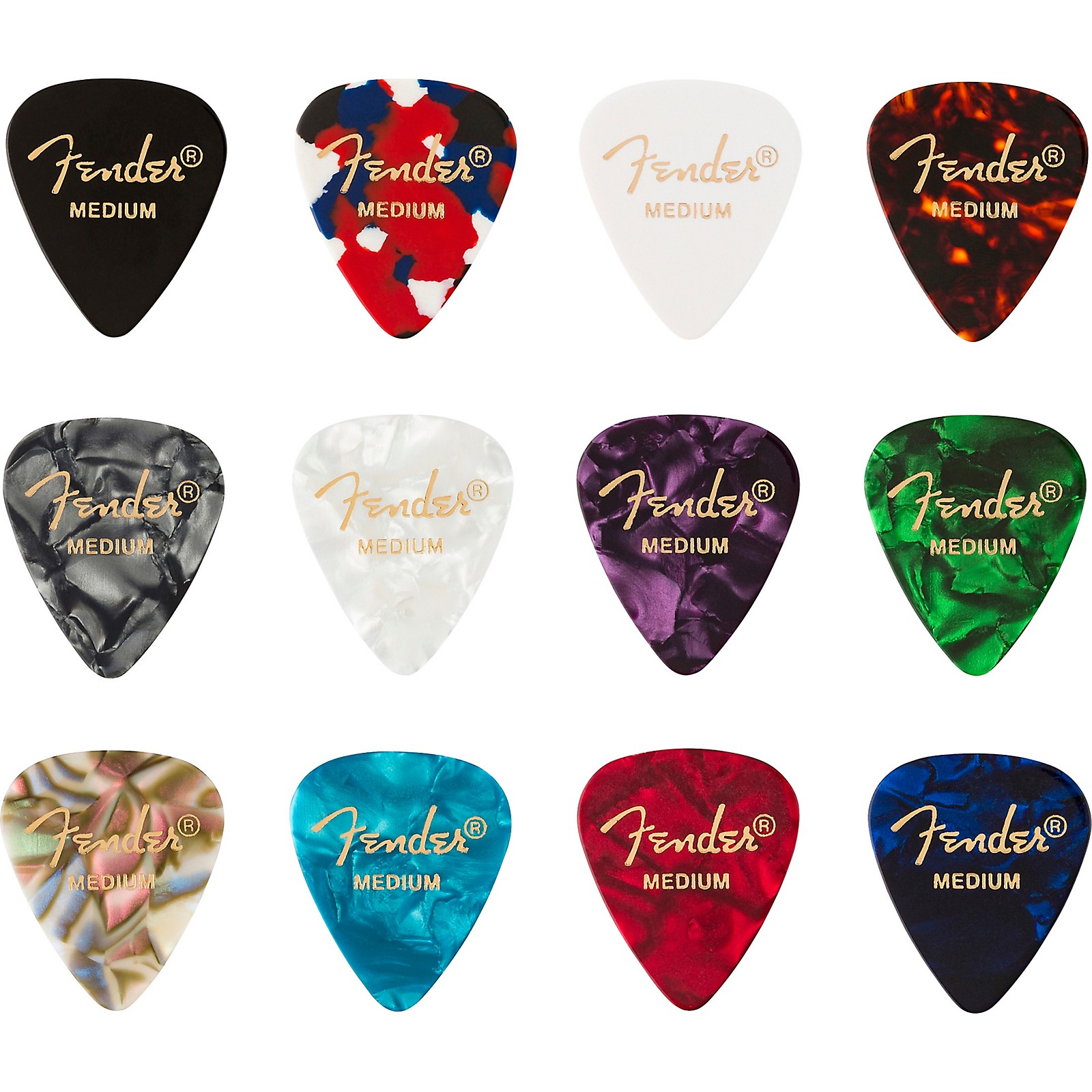 Fender 351 Shape Celluloid Medley Guitar Picks Medium 12 Pack | Guitar ...