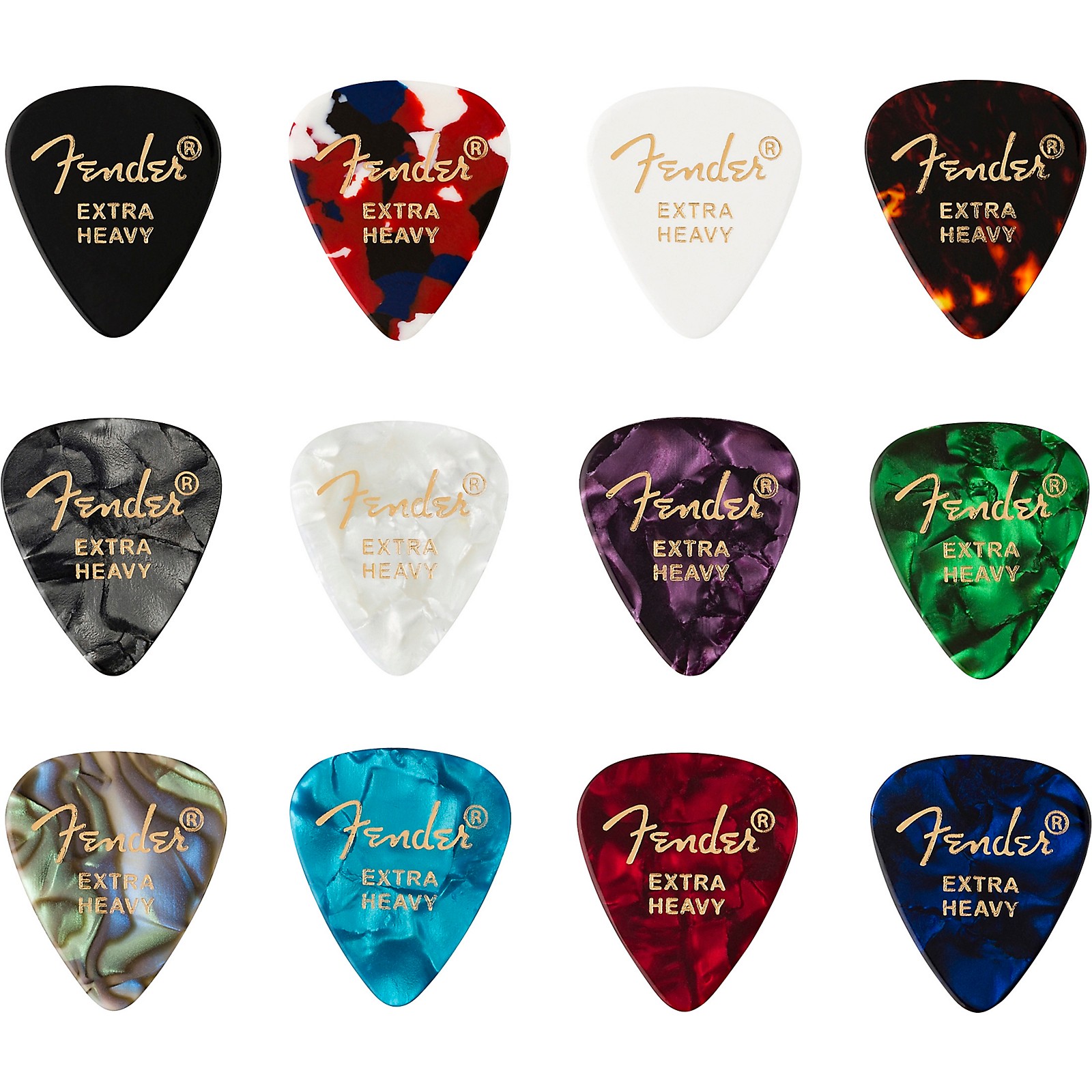 Fender 351 Shape Celluloid Medley Guitar Picks Extra Heavy 12 Pack ...