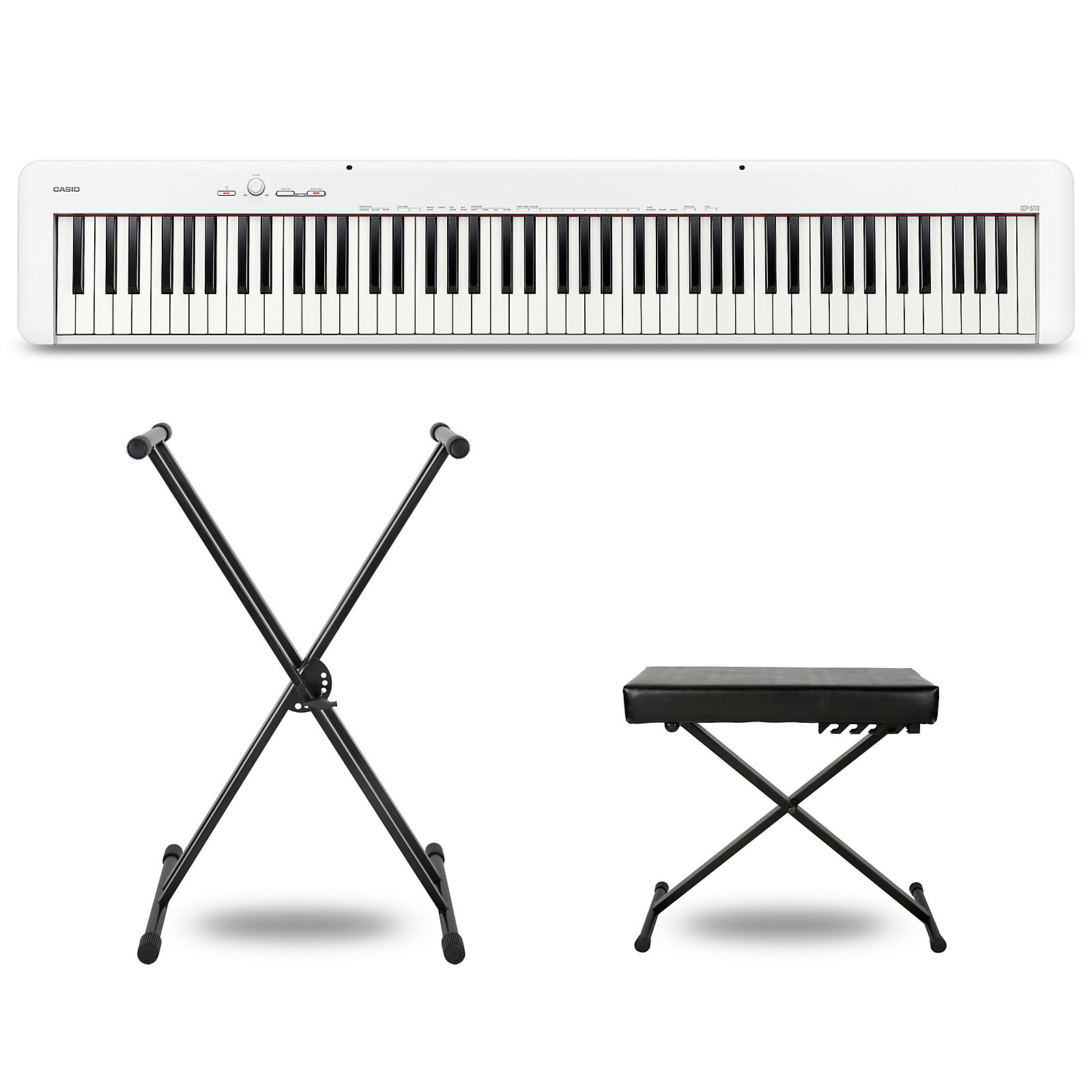 Casio CDP-S110 Digital Piano With X-Stand and Bench White Essentials ...