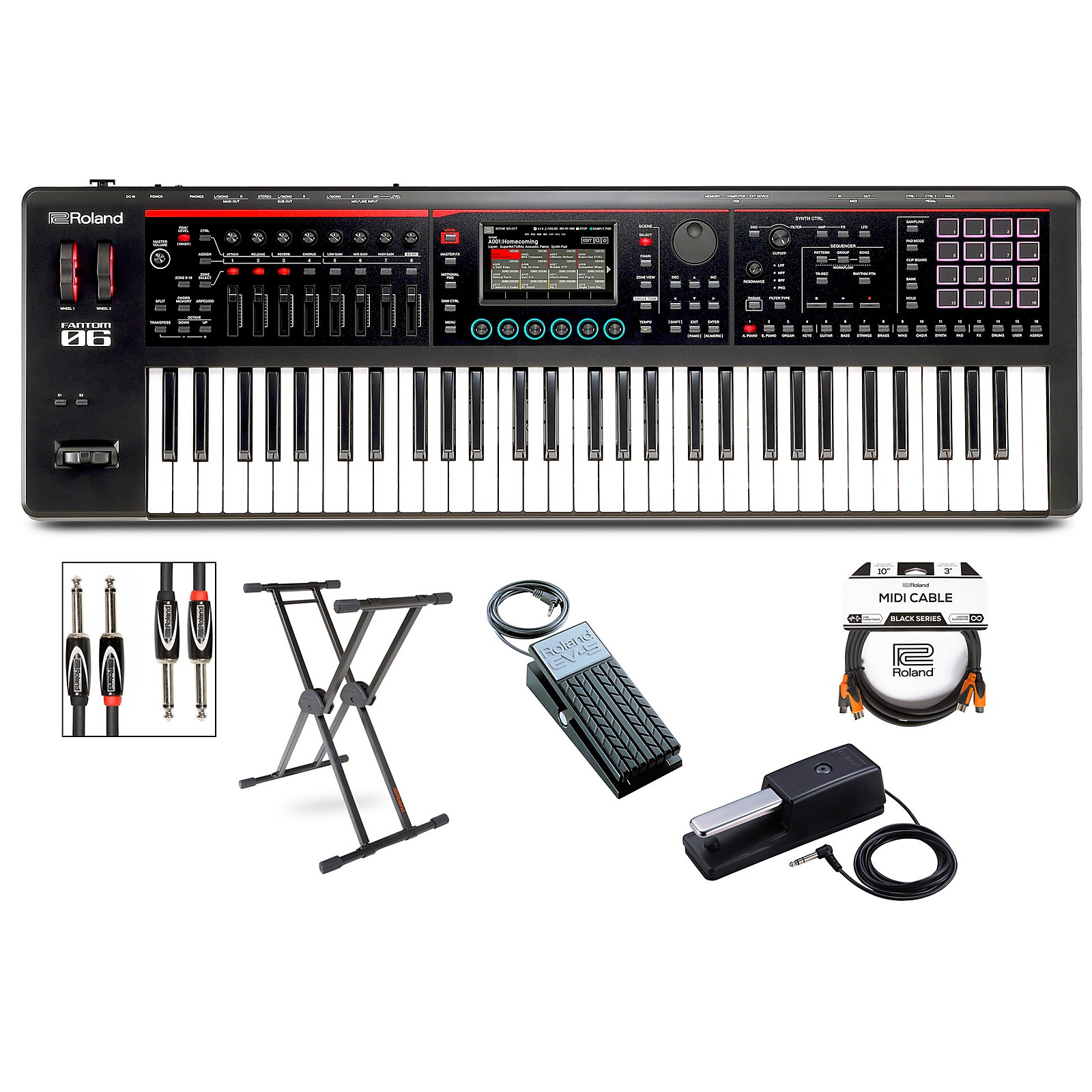 Roland FANTOM-06 Synthesizer With KS-20X, DP-10 and EV-5, Plus Black Series Audio and MIDI ...