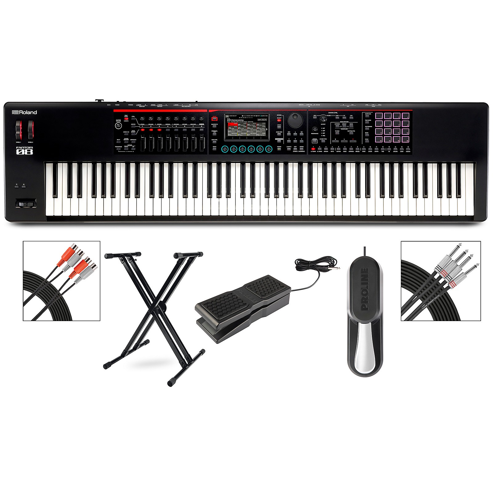 Roland FANTOM-08 Synthesizer With X-Stand, Sustain and Expression Pedal ...