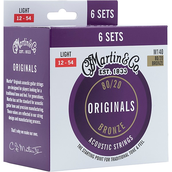 Martin Originals 80/20 Bronze Acoustic Guitar Strings Light 12 Pack ...