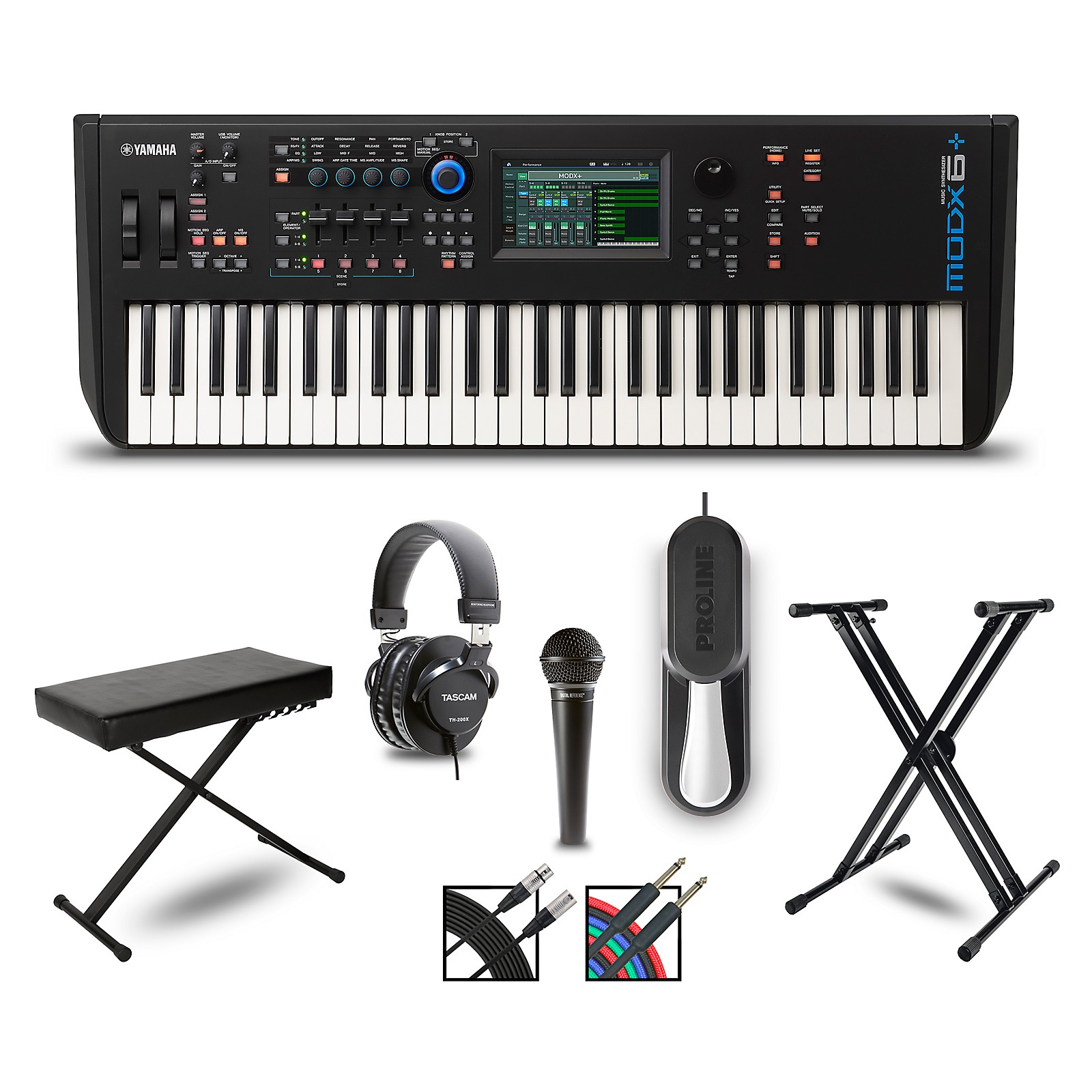 Yamaha MODX6+ Synthesizer With Stand, Pedal, Bench, Microphone and ...
