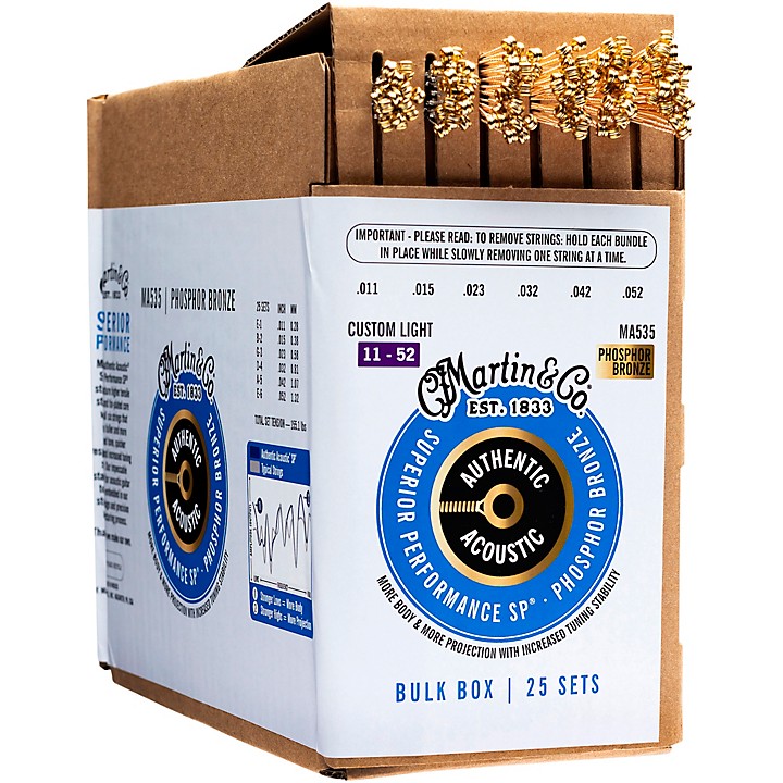 Martin Authentic Phosphor Bronze Acoustic Guitar Strings 25-Pack Custom ...