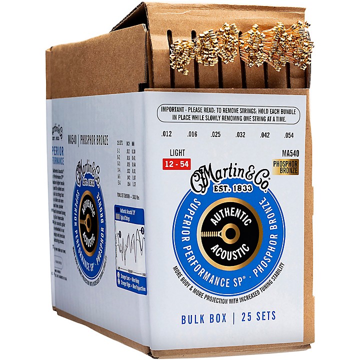 Martin Authentic Phosphor Bronze Acoustic Guitar Strings 25-Pack Light ...