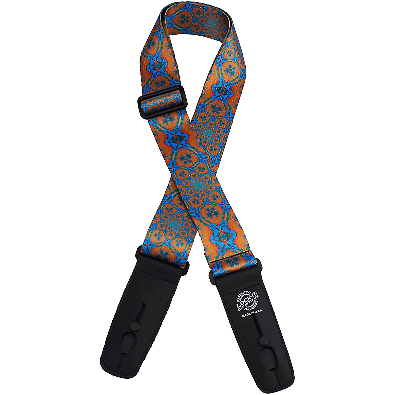 Lock-It Straps Polymer Plush 2" Locking Guitar Strap Psychedelic Design ...
