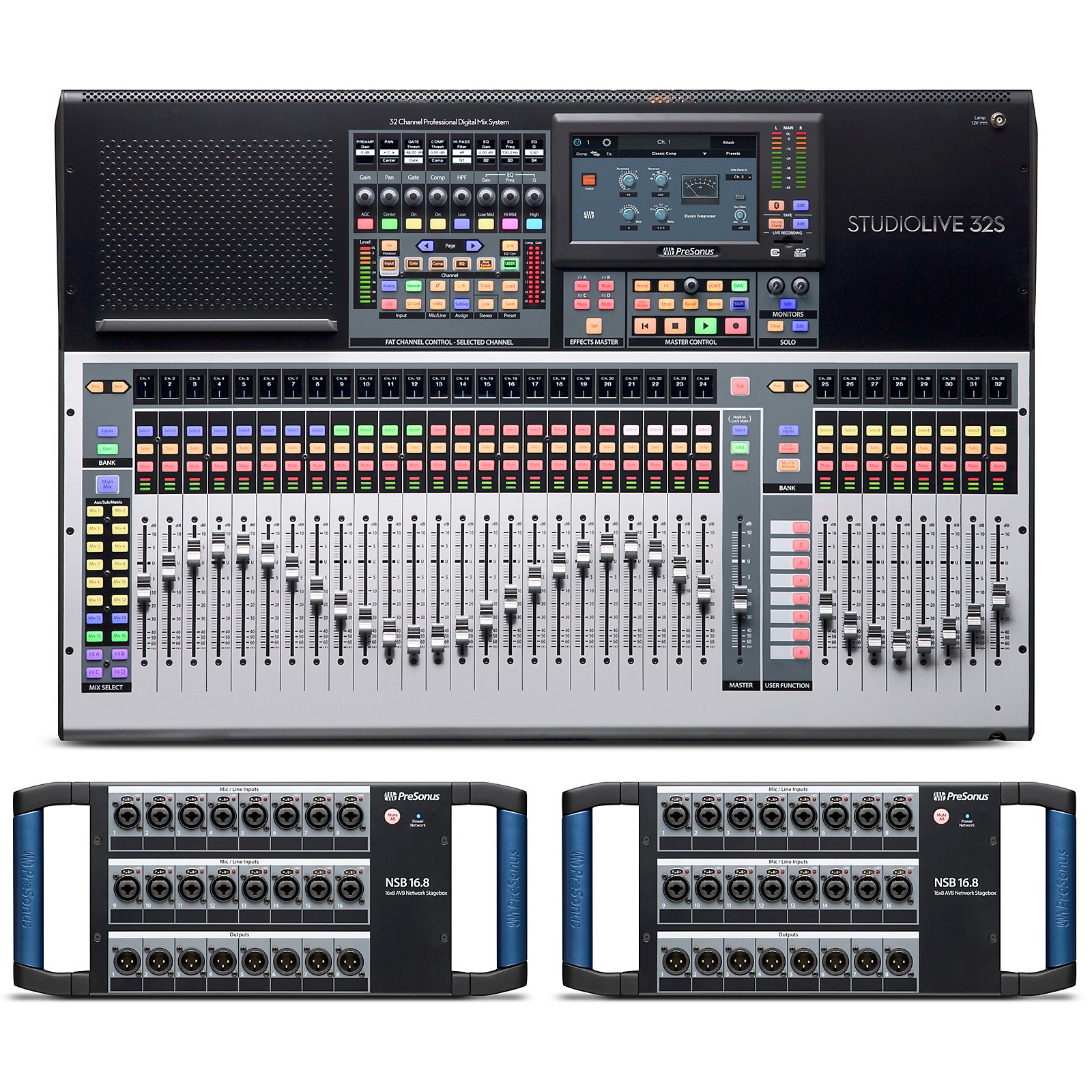 PreSonus StudioLive 32S 32-Channel Mixer Package With 2 NSB 16.8 Stage ...