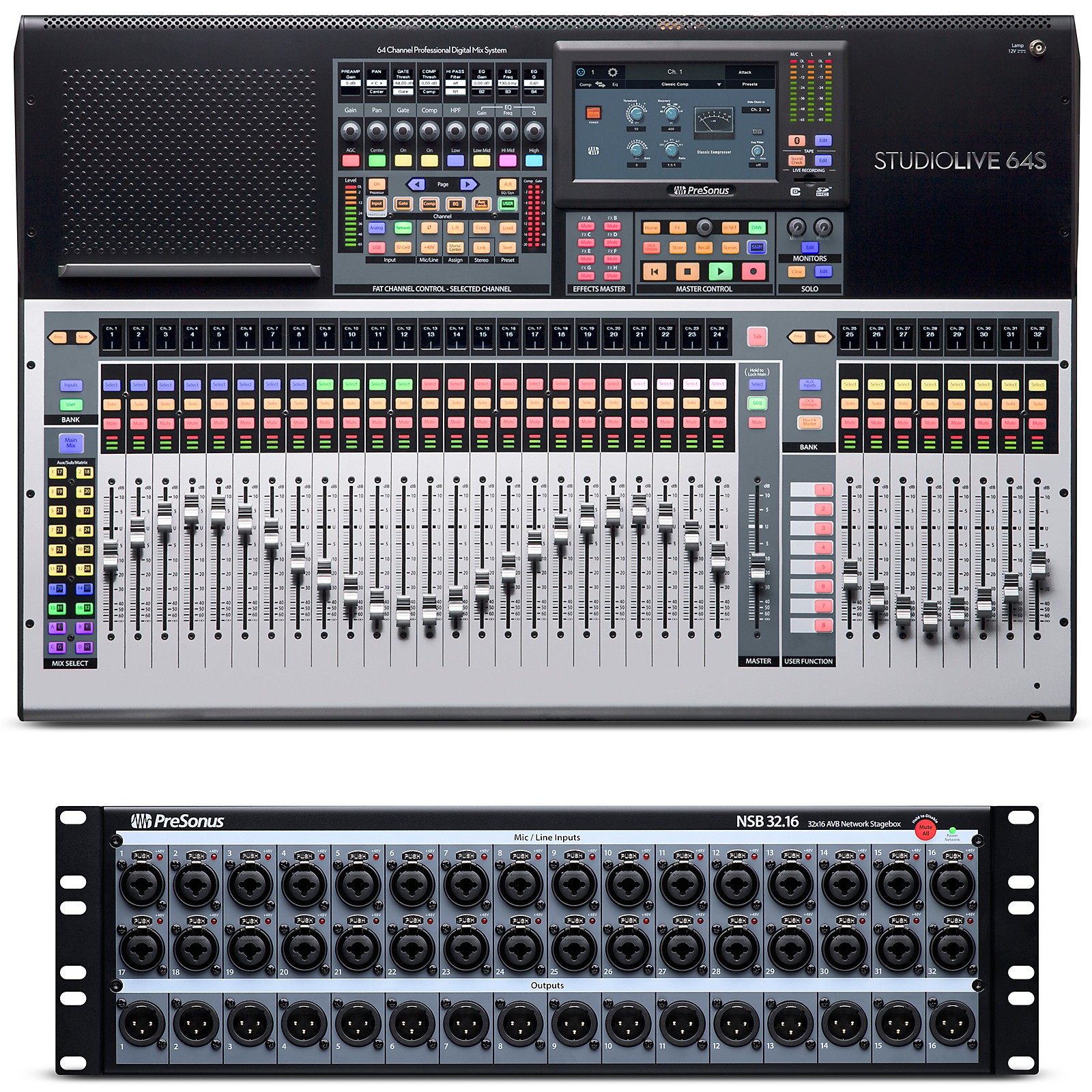 PreSonus StudioLive 64S 64-Channel Mixer Package With NSB 32.16 Network ...