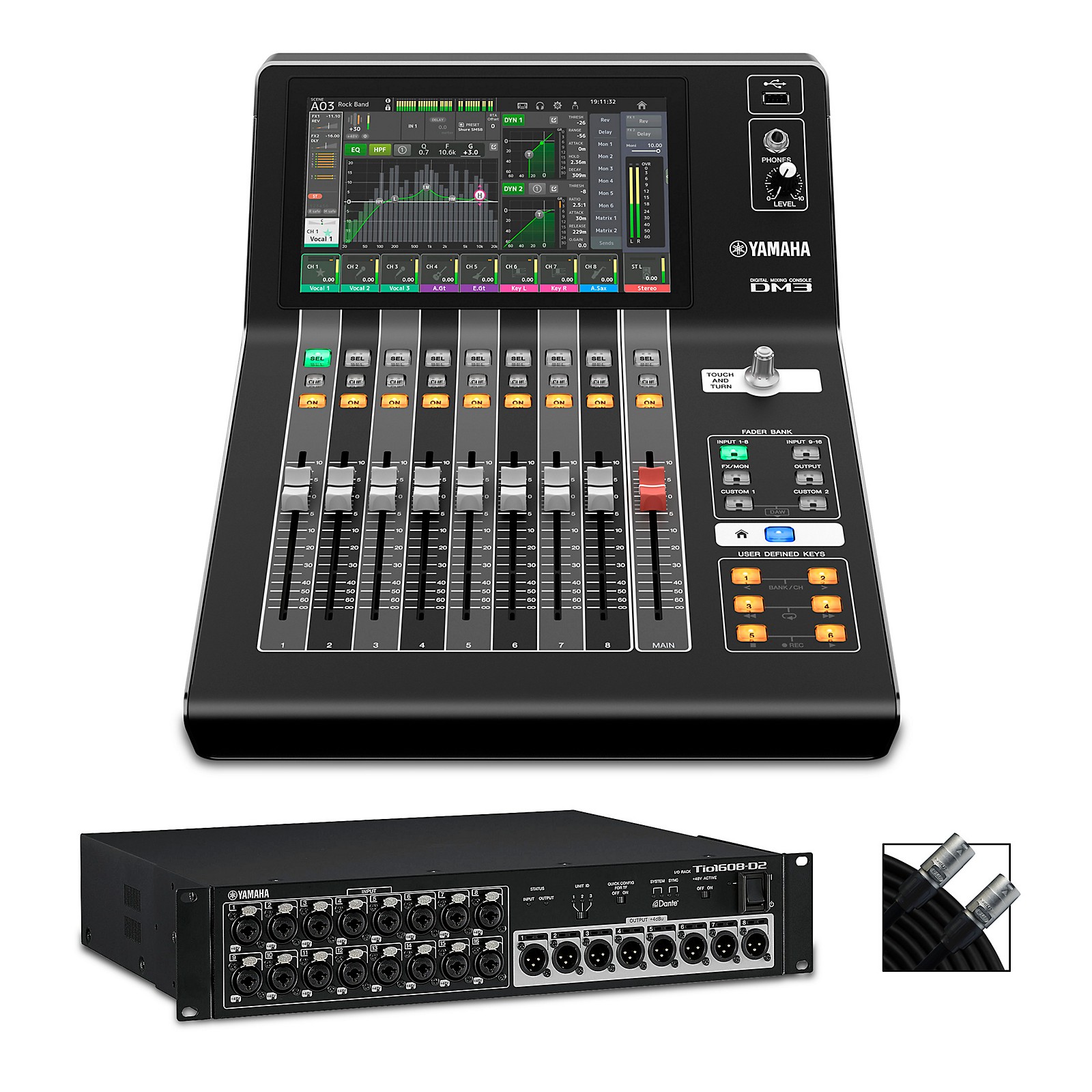 Yamaha DM3-D Ultracompact Digital Mixer With Tio1608-D2 Dante Stage Box and ProCon Shielded ...